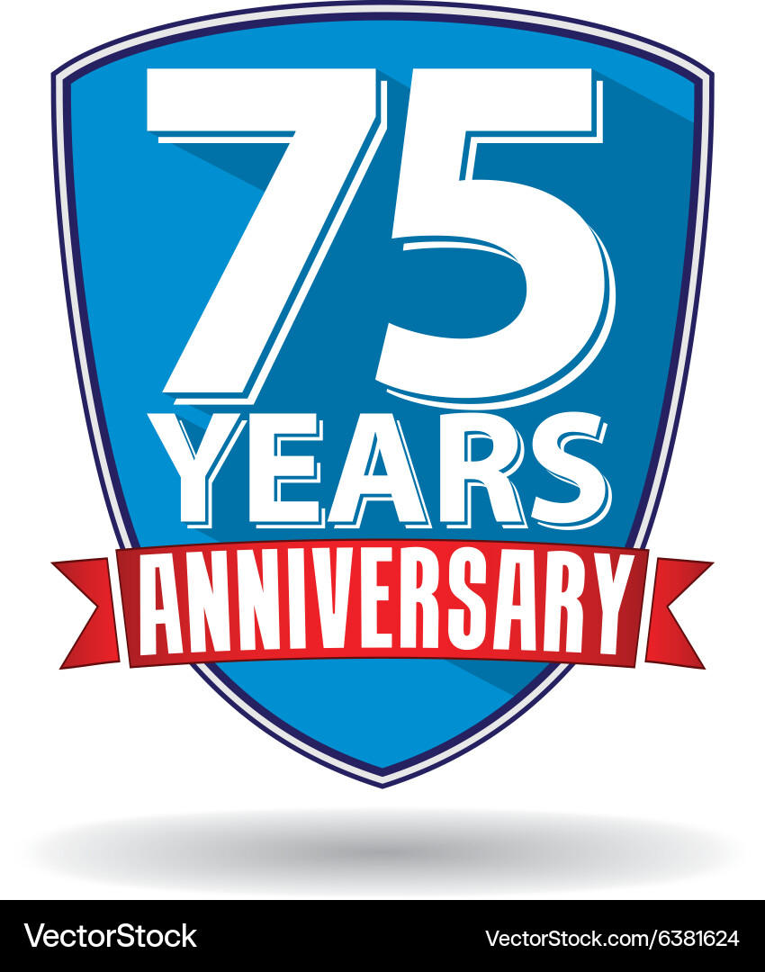 Flat design 75 years anniversary label with red Vector Image