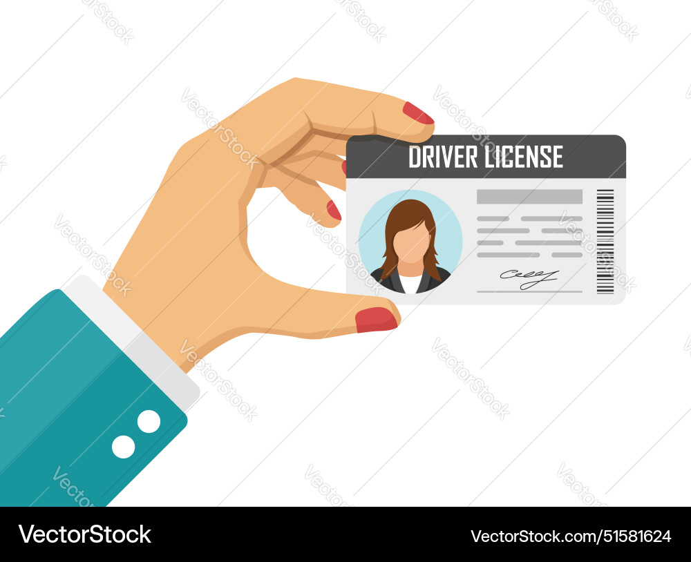 Hand holding driver license icon in flat style id Vector Image