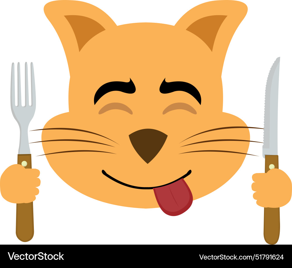 Head cat hands knife and fork appetite Royalty Free Vector