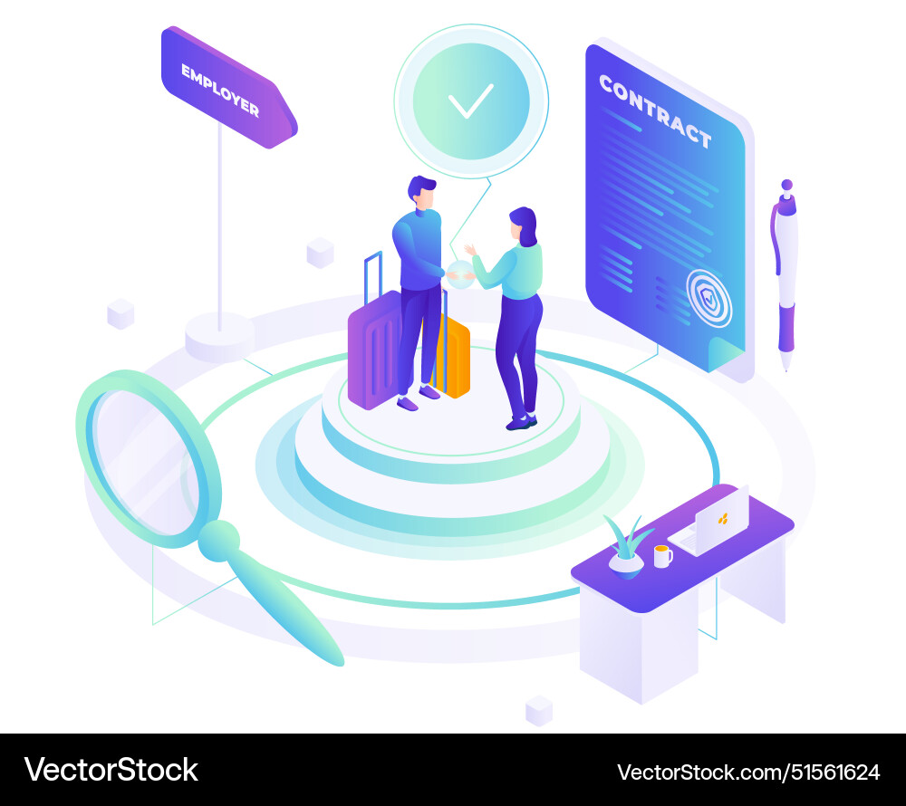 Immigration scene with migrant worker and customs Vector Image