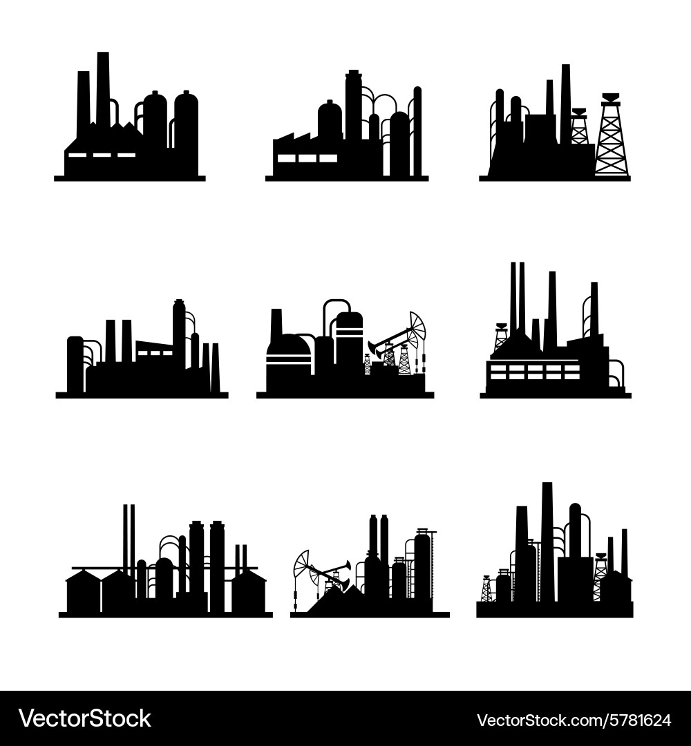 Oil refinery and processing plant icons Royalty Free Vector