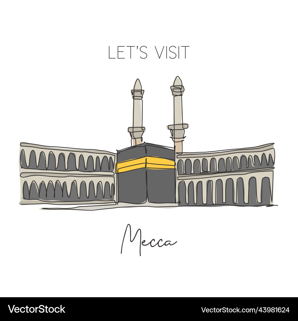Single continuous line drawing masjidil haram Vector Image