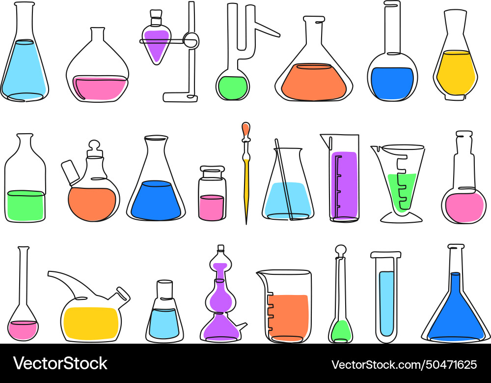 Continuous one line science lab chemistry Vector Image