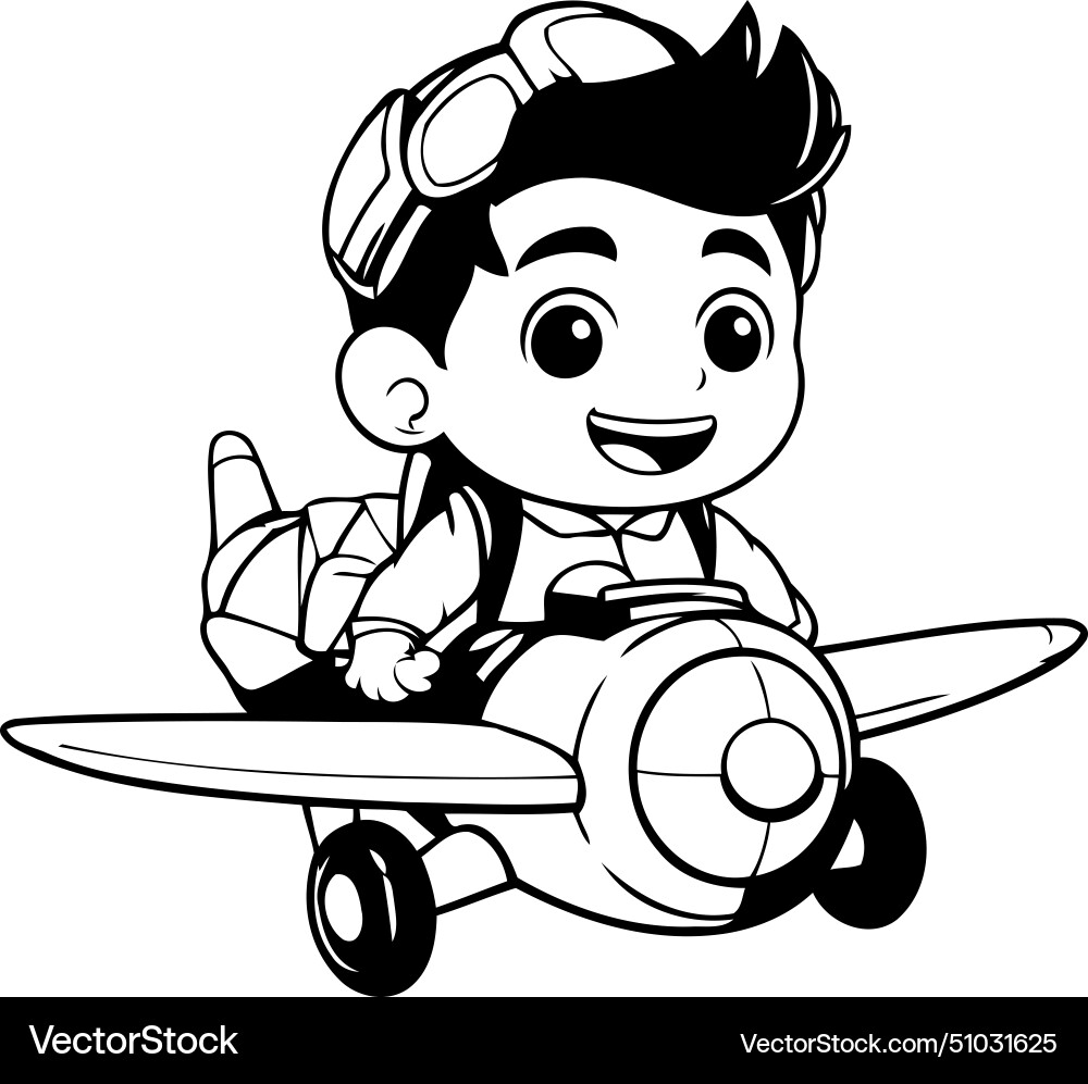 Cute boy pilot with airplane cartoon style Vector Image