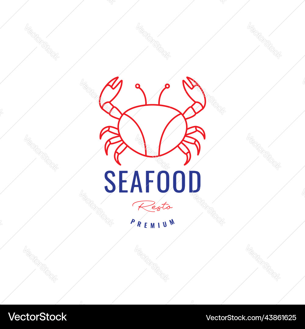 Line minimal seafood crab logo design Royalty Free Vector