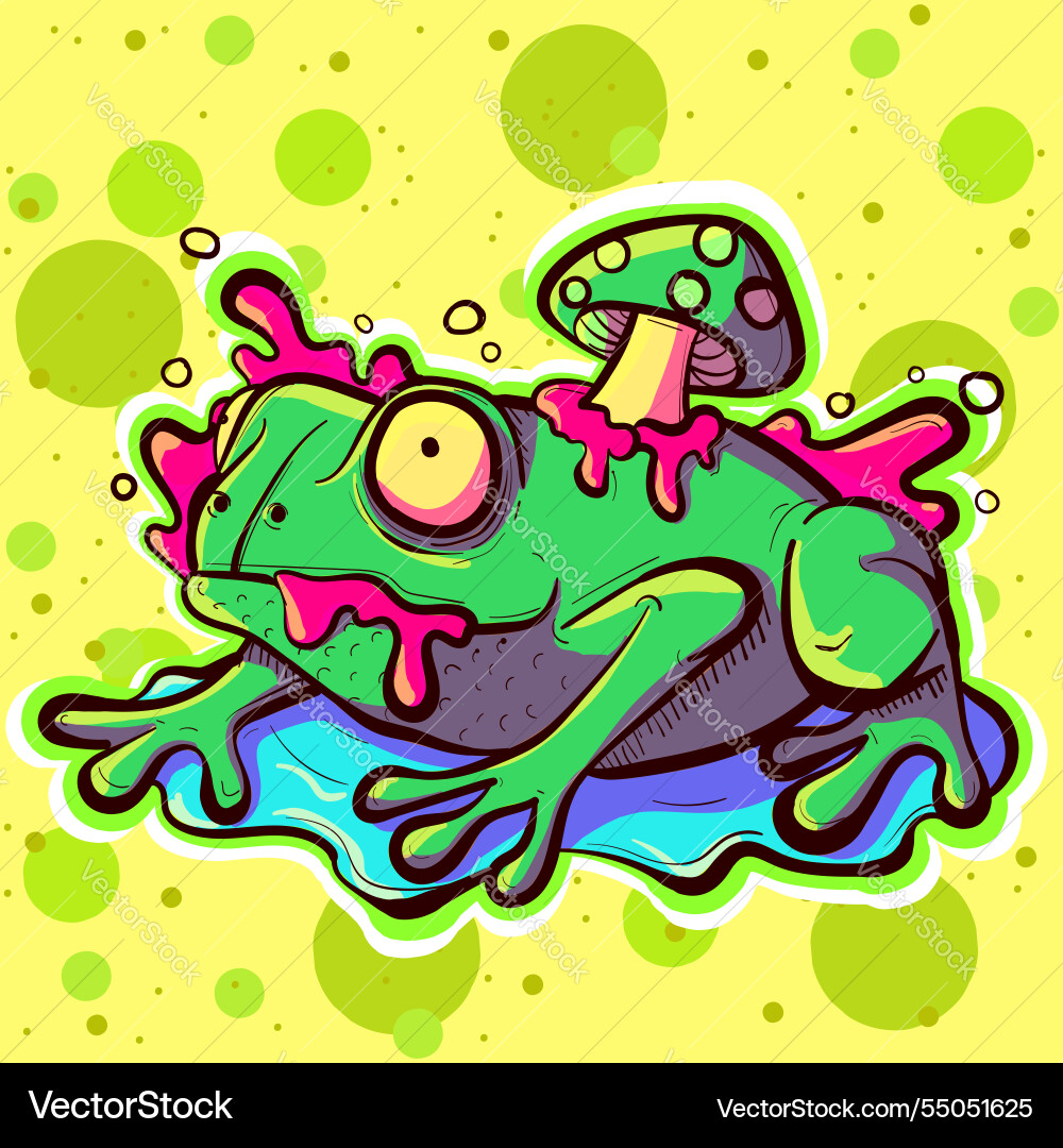 Psychedelic frog with a mushroom on its back Vector Image