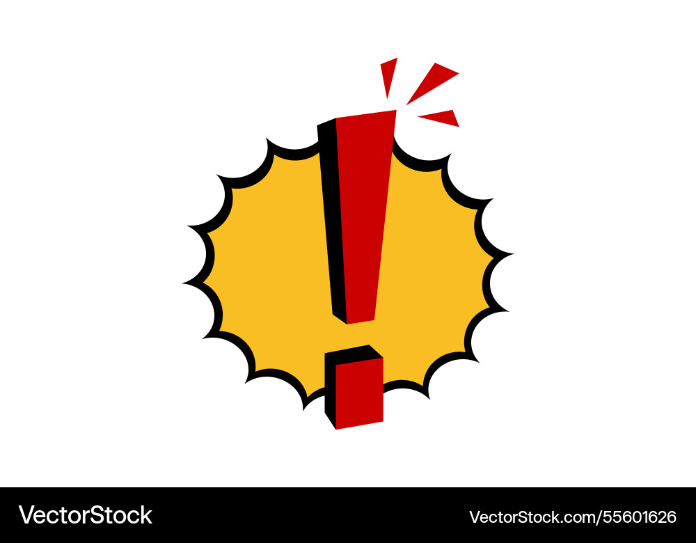 Bold exclamation mark with yellow burst Royalty Free Vector