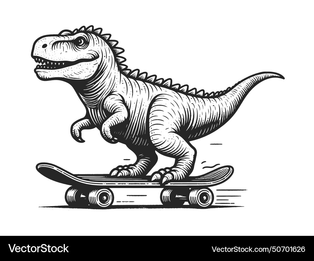 Cartoon dinosaur riding skateboard sketch Vector Image