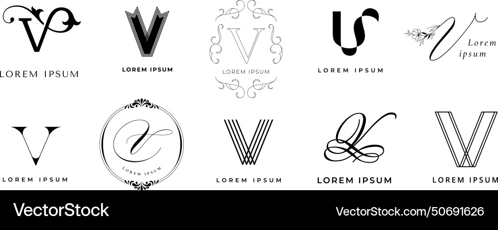 Creative v emblem letter monogram vintage Vector Image