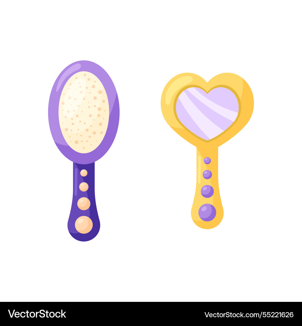 Oval comb brush and heart-shaped mirror element Vector Image