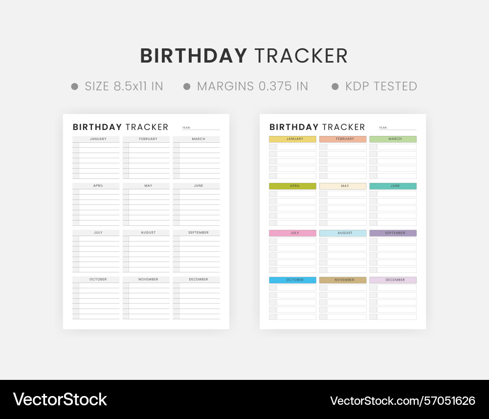 Printable birthday tracker template Royalty Free Vector