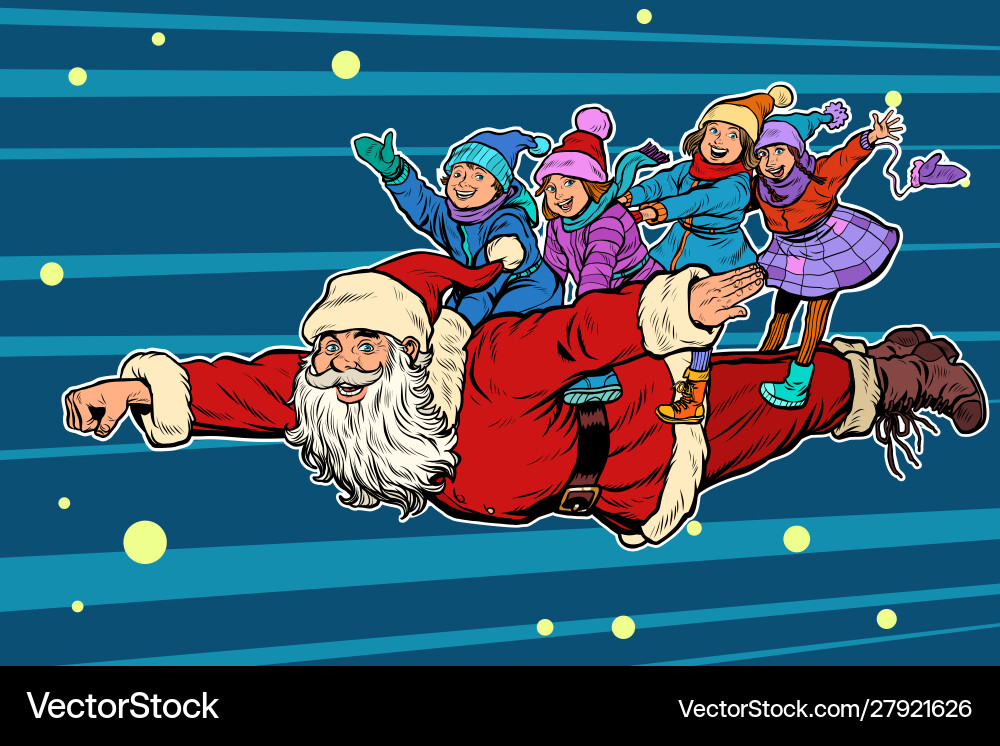 Superhero Santa with Children Royalty Free Vector Image