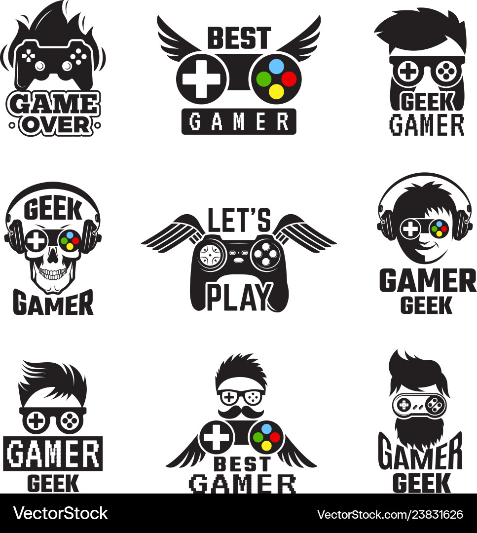 Video game badges joystick console controller Vector Image