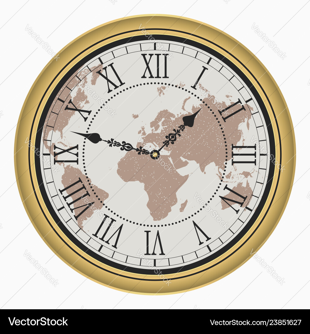 Clock with map Royalty Free Vector Image - VectorStock