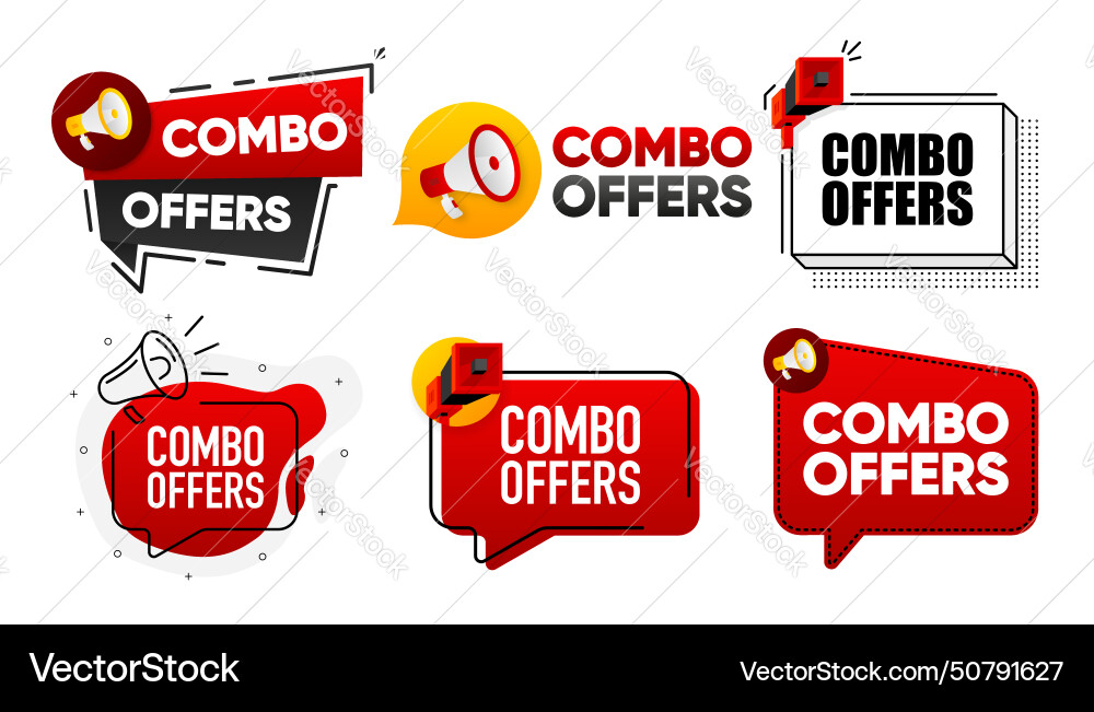Combo offers megaphone label collection with text Vector Image