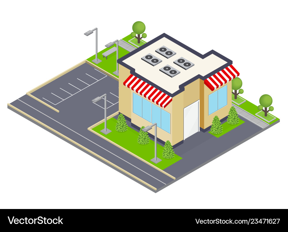 Commercial building isometric concept Royalty Free Vector
