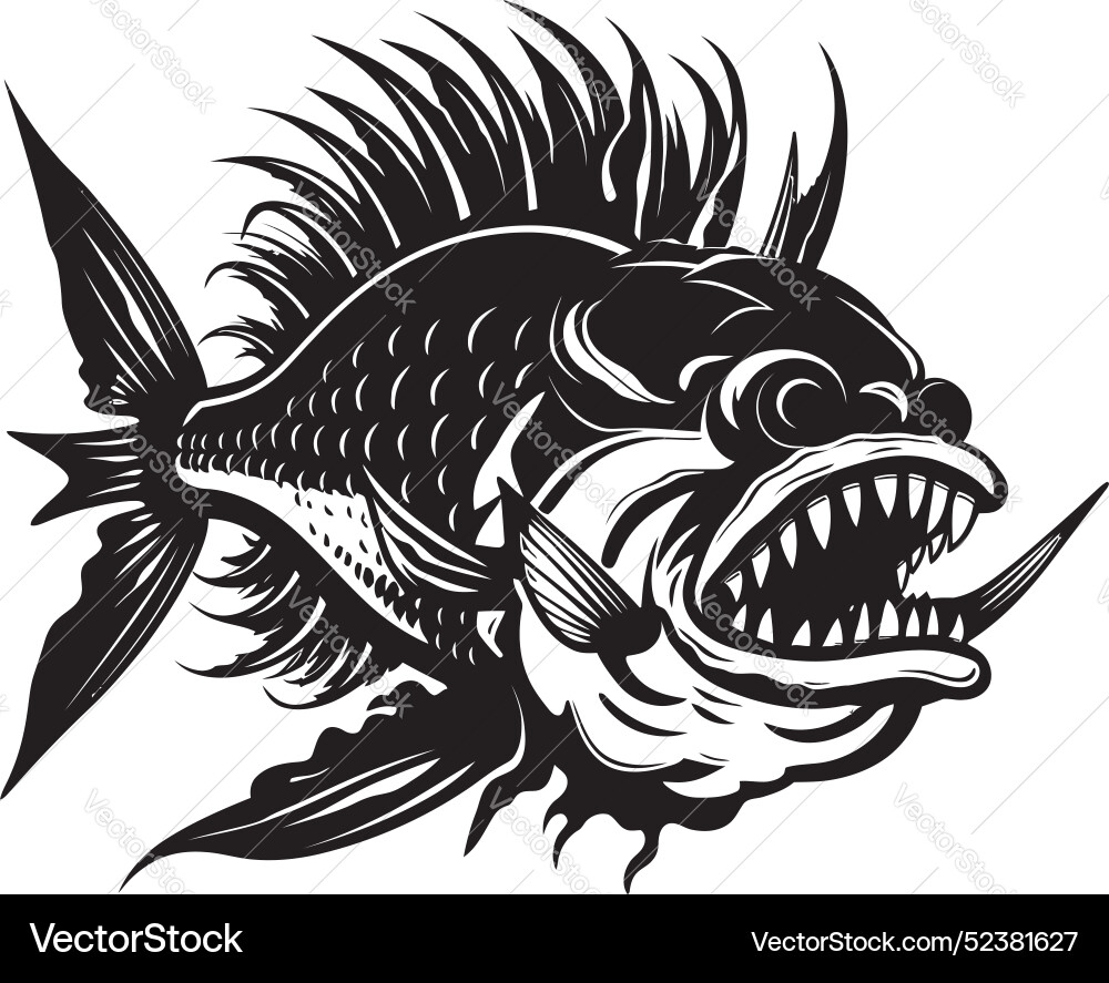 Fiendish fins angular creature fish emblem Vector Image