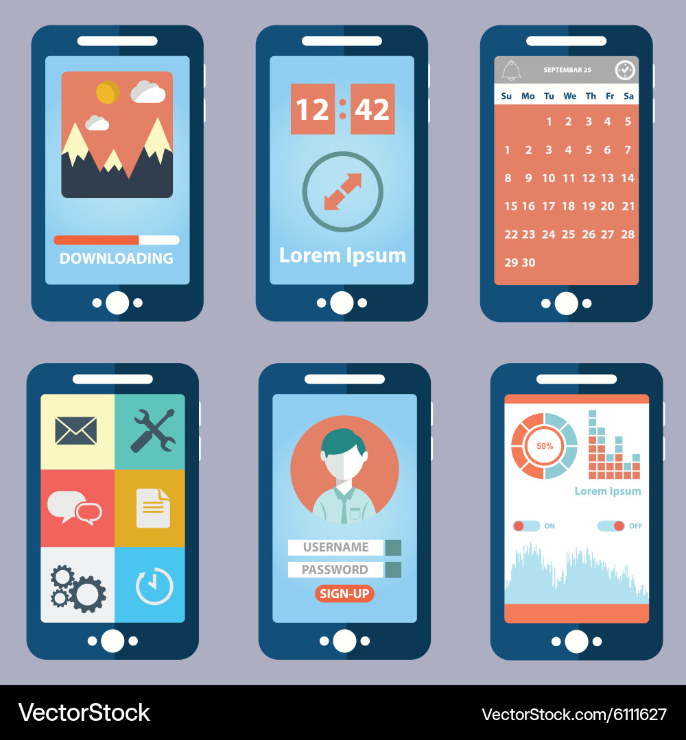 Flat collection modern mobile phones Royalty Free Vector