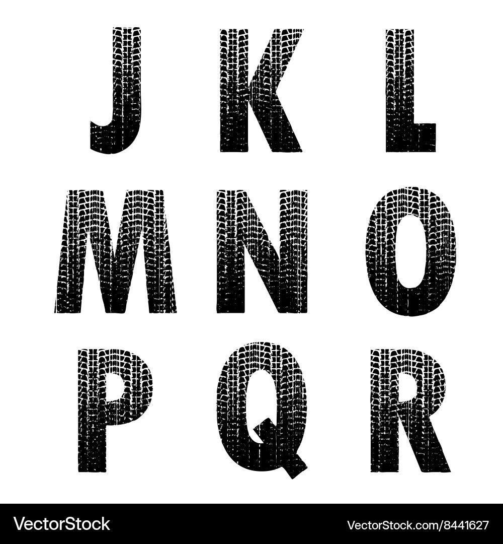 Grunge tire track font 2 Royalty Free Vector Image