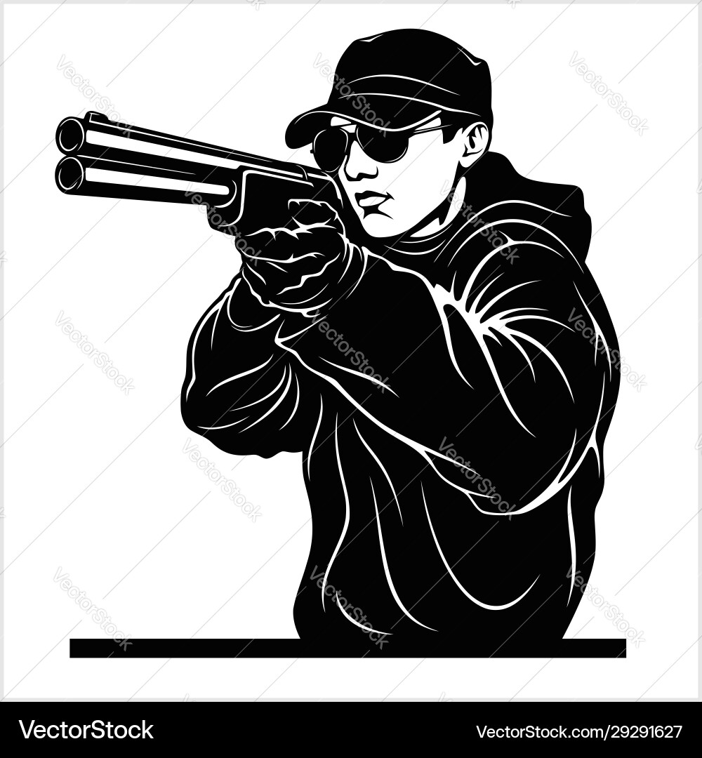 Man aiming shotgun at you Royalty Free Vector Image