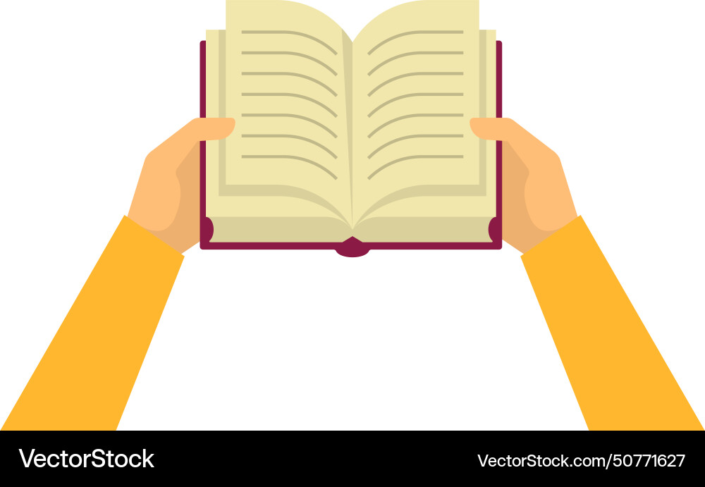 Open book in human hands reading color icon Vector Image