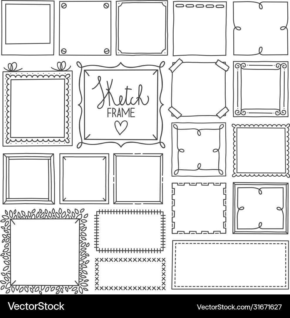 Set frame doodle hand drawn sketch Royalty Free Vector Image