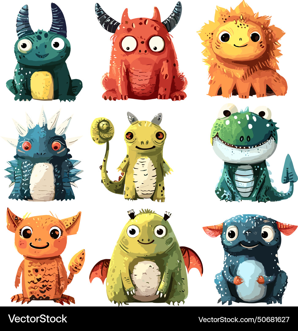 Tiny monsters hand-drawn style pack Royalty Free Vector