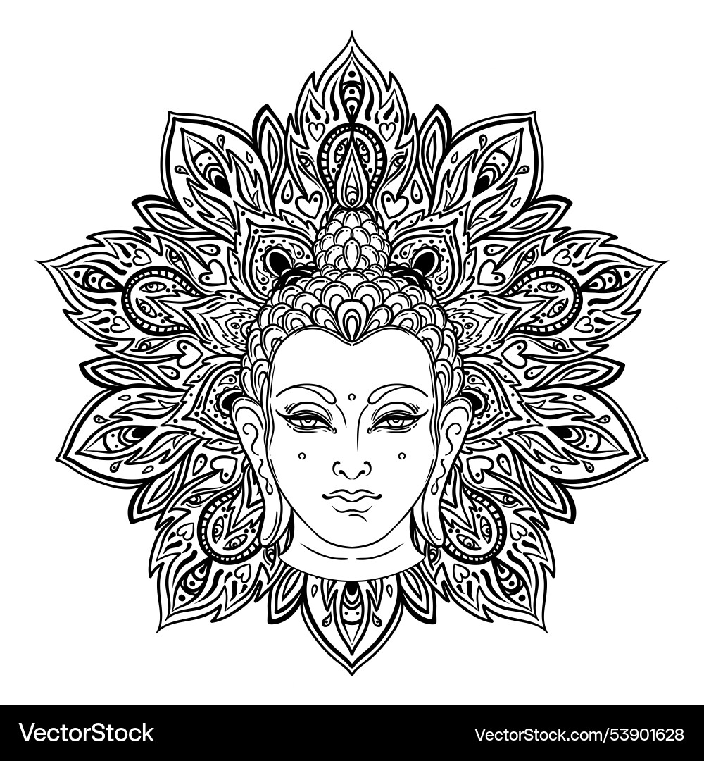 Buddha face over ornate mandala round pattern Vector Image