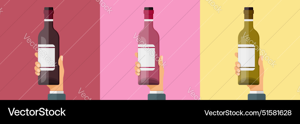 Hand holding wine bottle icon in flat style Vector Image