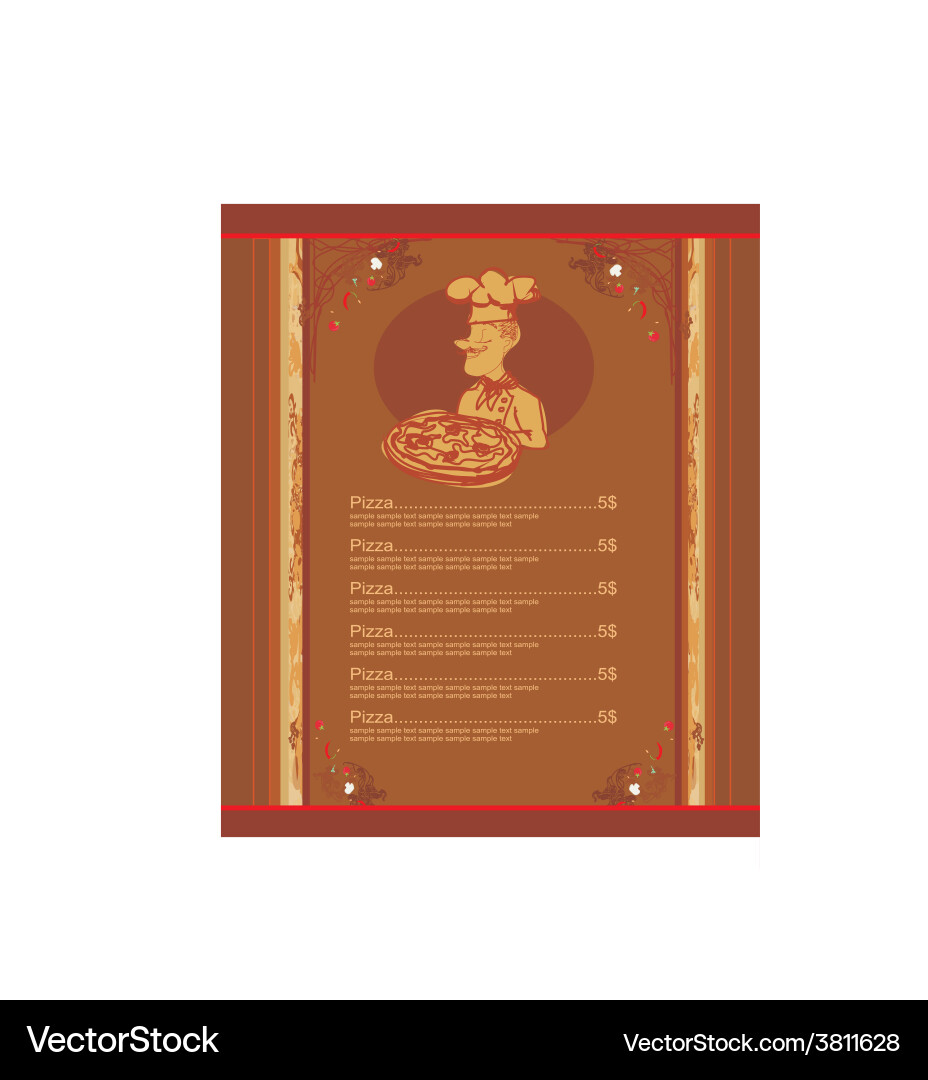 Pizza menu with chef template Royalty Free Vector Image