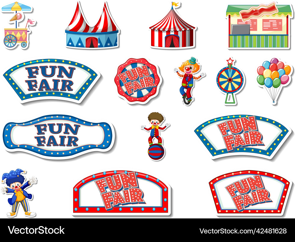 Sticker set of amusement park and fun fair objects