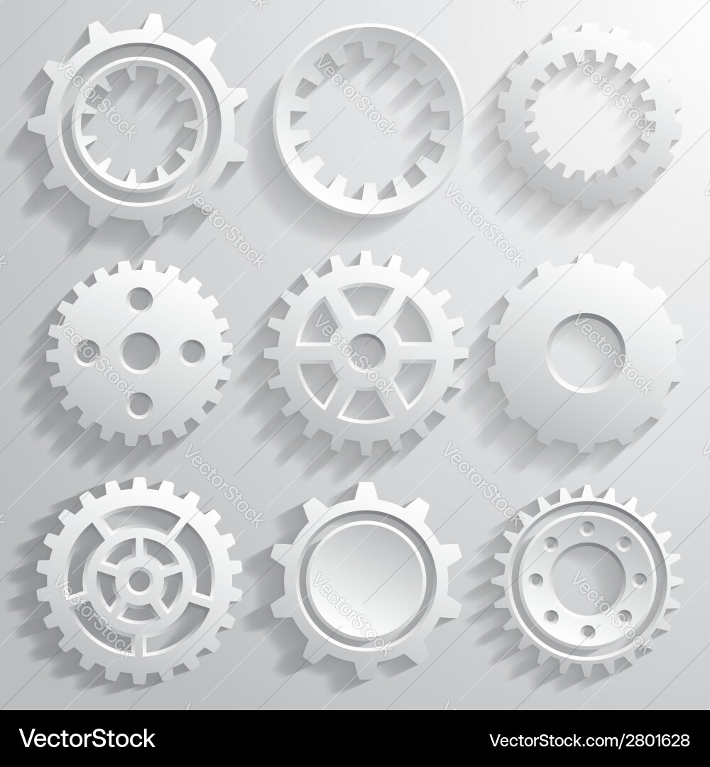 Three Dimensional Gear Wheels Icon Set Royalty Free Vector