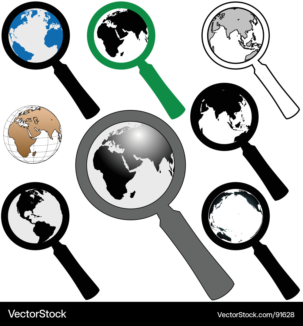 World magnifying glasses Royalty Free Vector Image