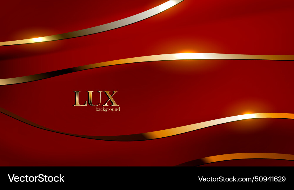 Abstract luxury red background with golden ribbons