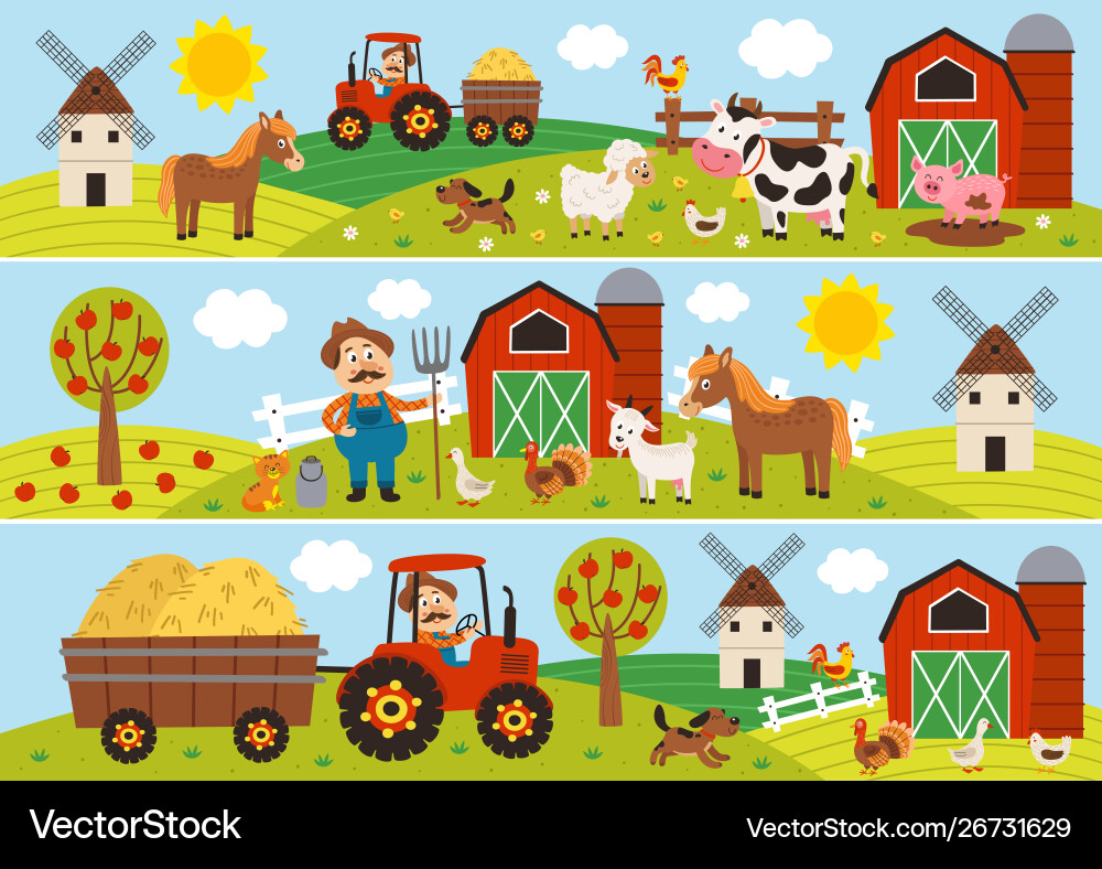 Farm Animals & Farmer Banners Royalty Free Vector Image