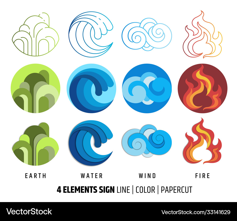 Four element symbol in line art flat paper cut Vector Image