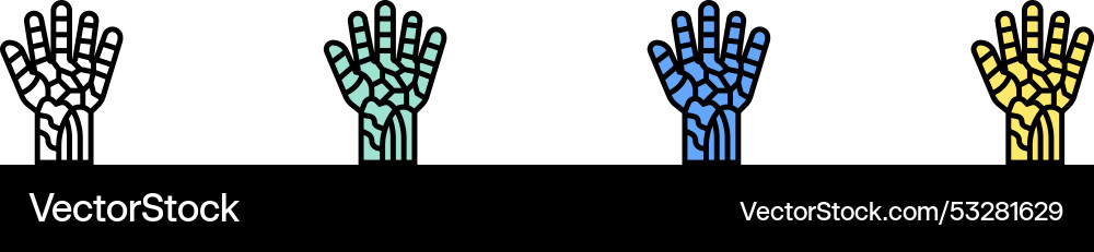 Hand bones icon outline green blue and yellow Vector Image