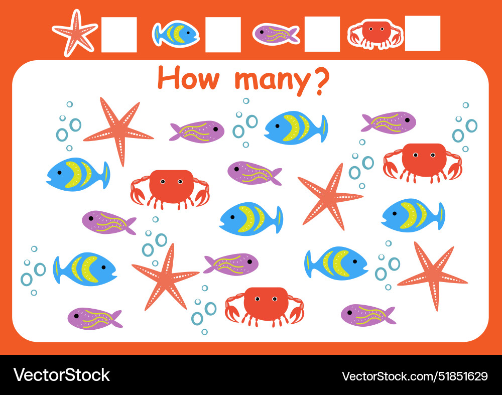 How many sea animals are there counting game Vector Image