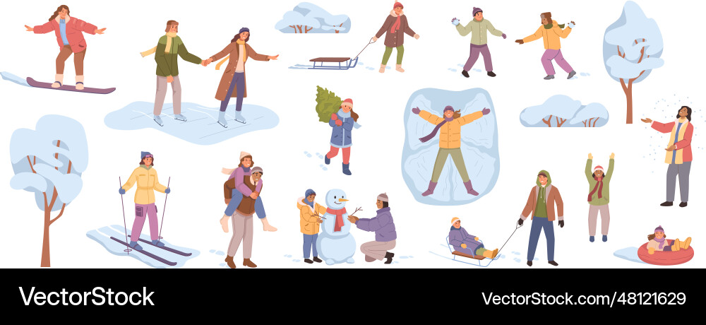 People winter fun activities outside extreme rest Vector Image