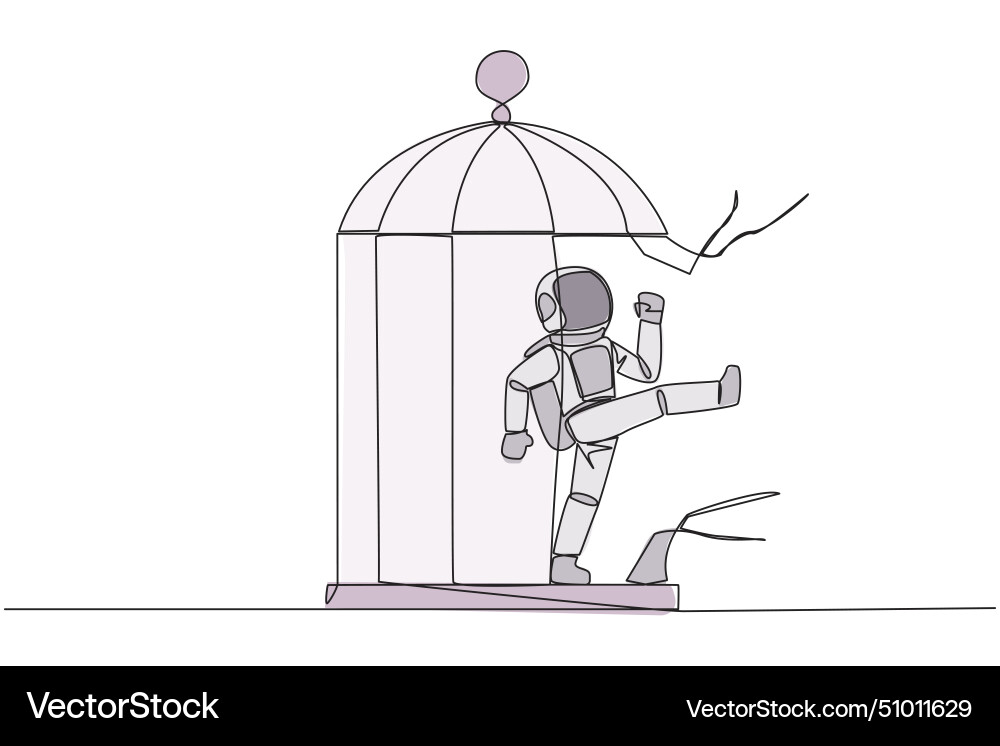 Single one line drawing astronaut trapped Vector Image