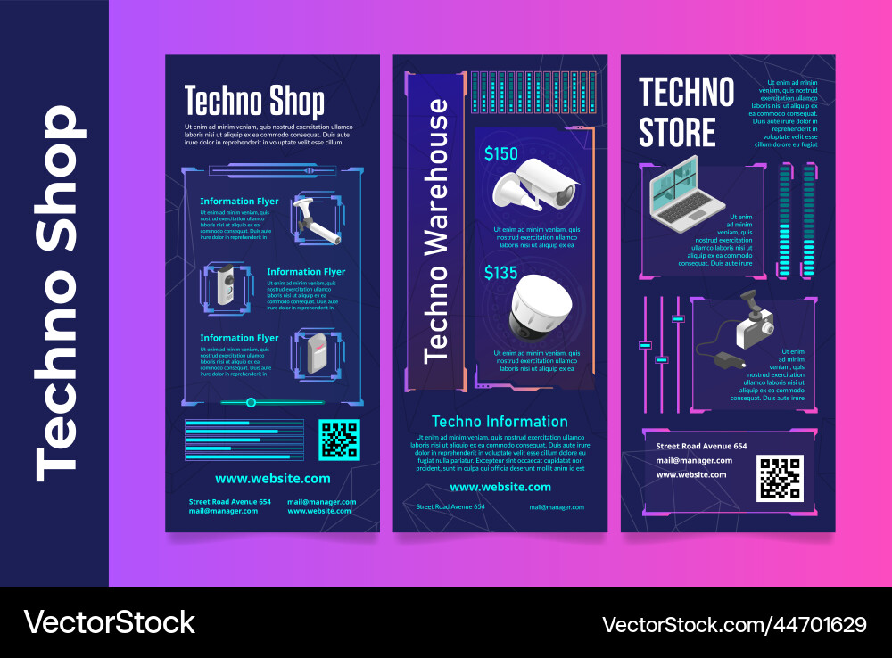 Techno warehouse shop vertical poster set Vector Image