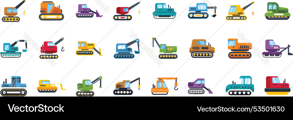 Collection of construction machines excavators Vector Image