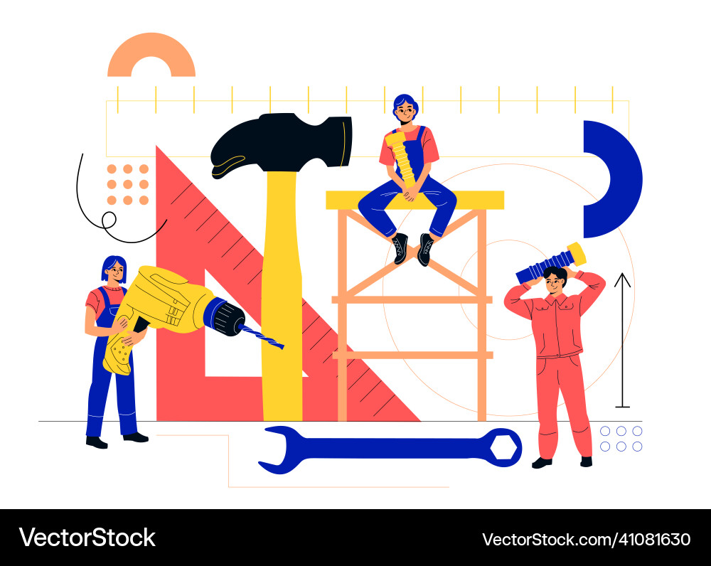 Cute Repair Mechanics Team Royalty Free Vector Image