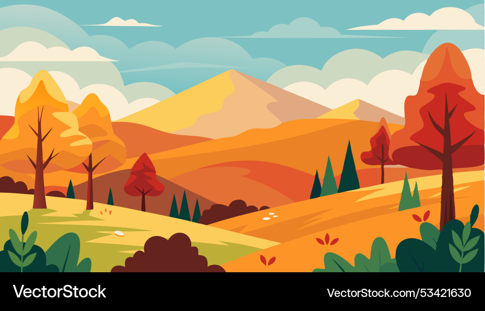 Fall scenic landscape with vibrant foliage Vector Image