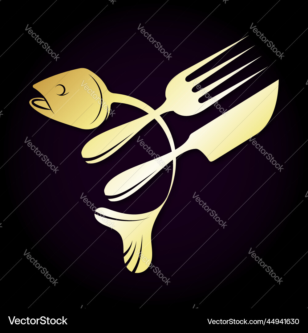 Fish and knife fork gold symbol Royalty Free Vector Image