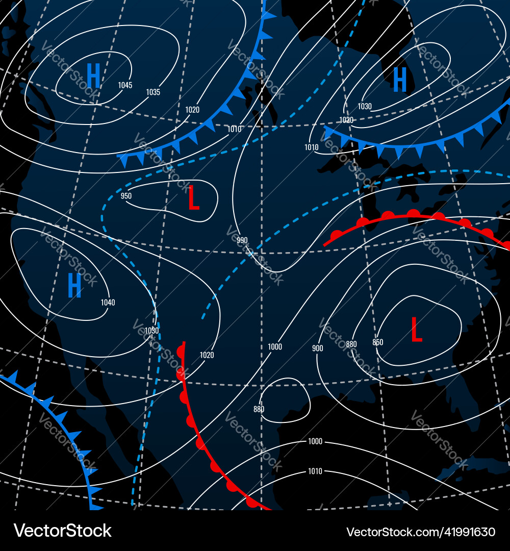 Forecast weather isobar on american night map Vector Image