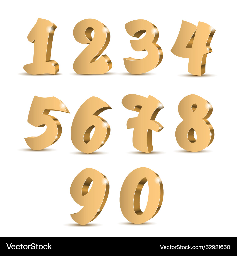 Gold 3d numbers Royalty Free Vector Image - VectorStock