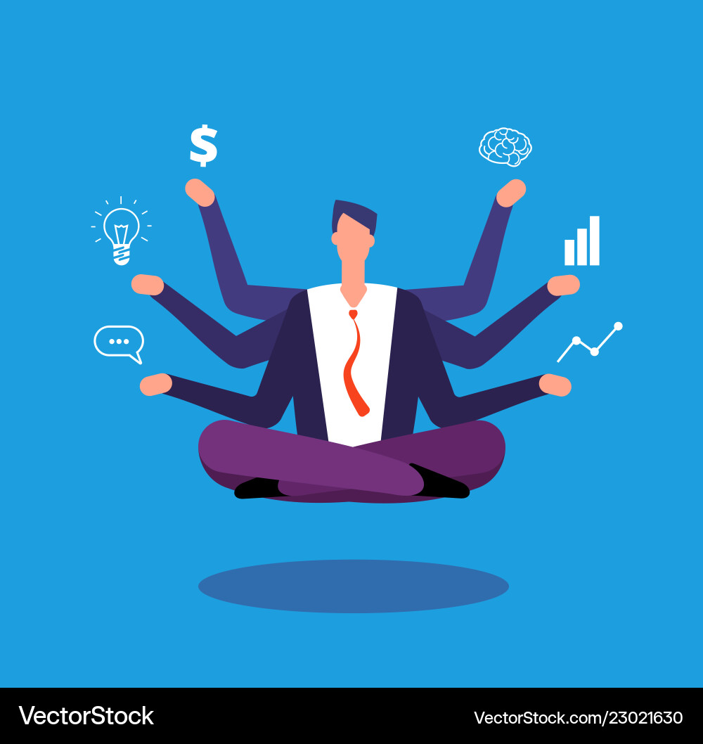 Multitasking businessman manager sitting in yoga Vector Image