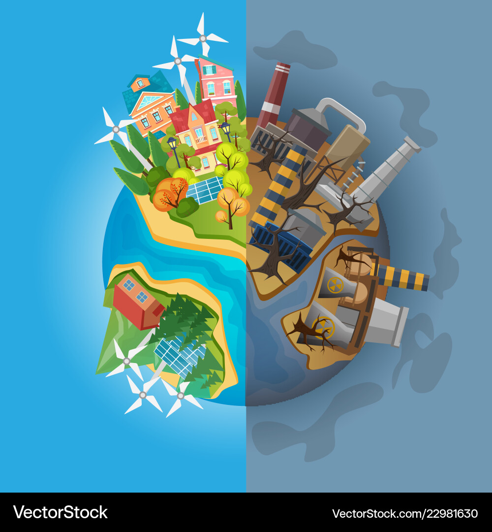 Split Globe: Clean vs. Polluted Earth Royalty Free Vector