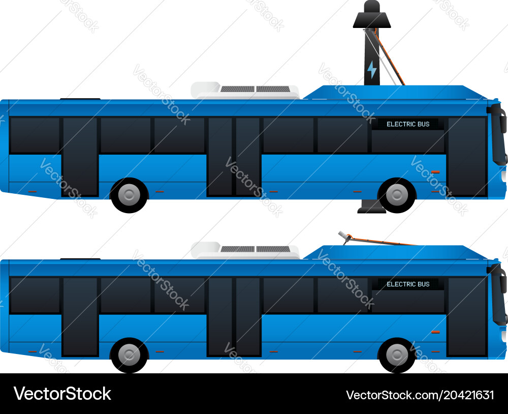 Blue electric bus with pantograph Royalty Free Vector Image